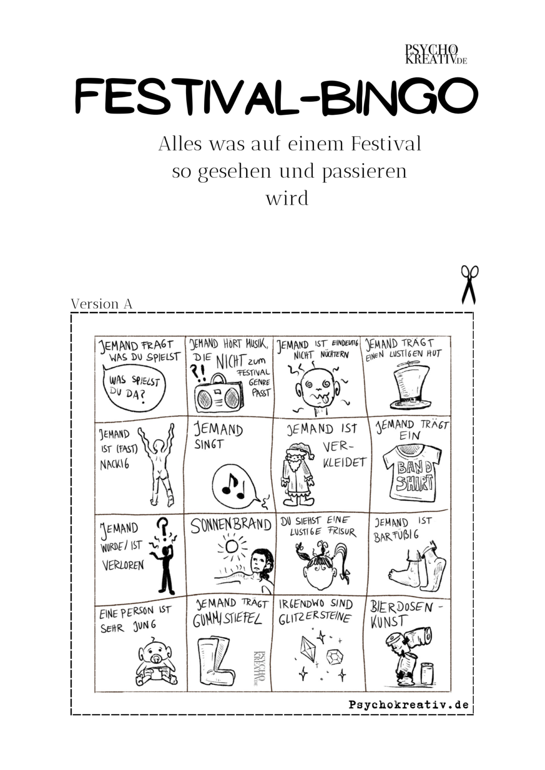 Festival Camping Game – Festival-Bingo (Gratis PDF) - psychokreativ